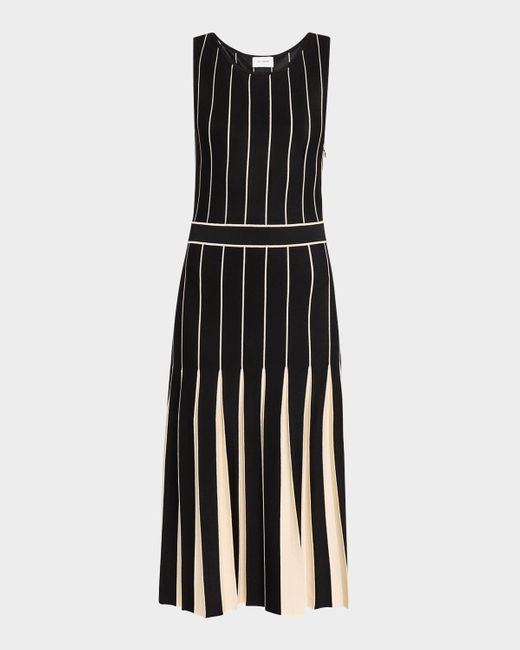 St. John Bi-Tonal Short Row Pleated Knit Dress | Lyst