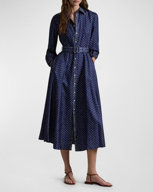 Polo Ralph Lauren Mixed-Print Mulberry Silk Shirtdress in Blue | Lyst