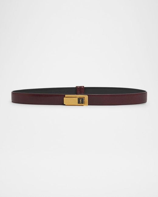 Saint Laurent Ysl Skinny Leather Belt in White | Lyst