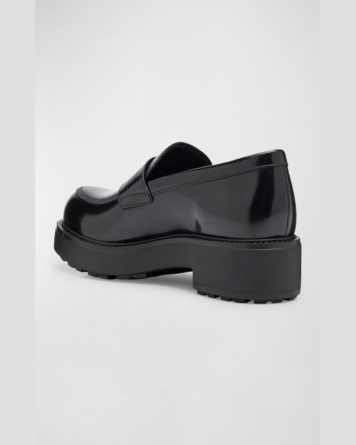 Prada Diapason Leather Penny Loafers in Black for Men | Lyst