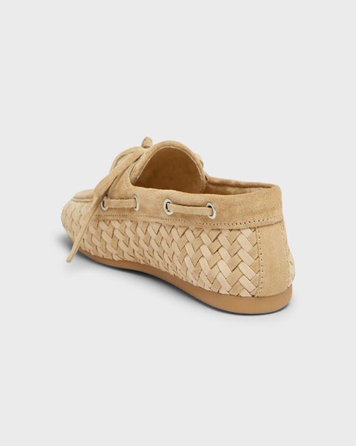 Miu Miu Bow Woven Suede & Leather Boat Shoes in White | Lyst