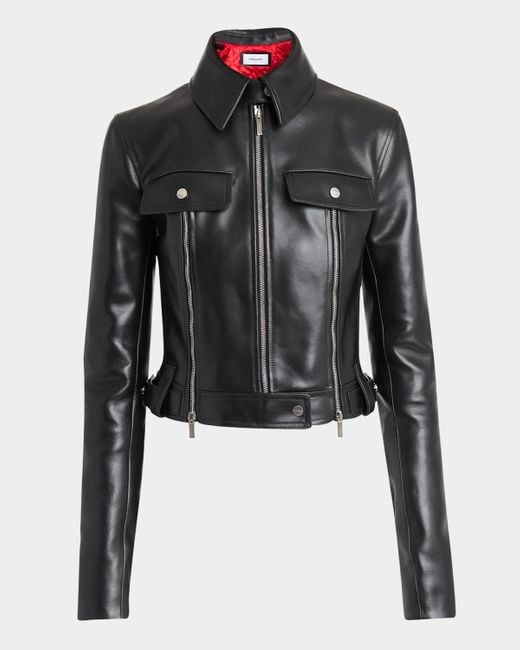 Ferragamo Zipper Leather Trucker Jacket in Black | Lyst