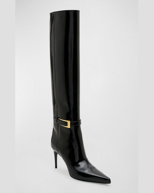 Saint Laurent Hacker Pointed Toe Knee High Boot in Black | Lyst