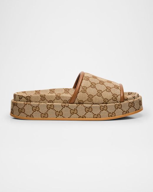 Gucci Clarice Gg Canvas Platform Slides in White | Lyst