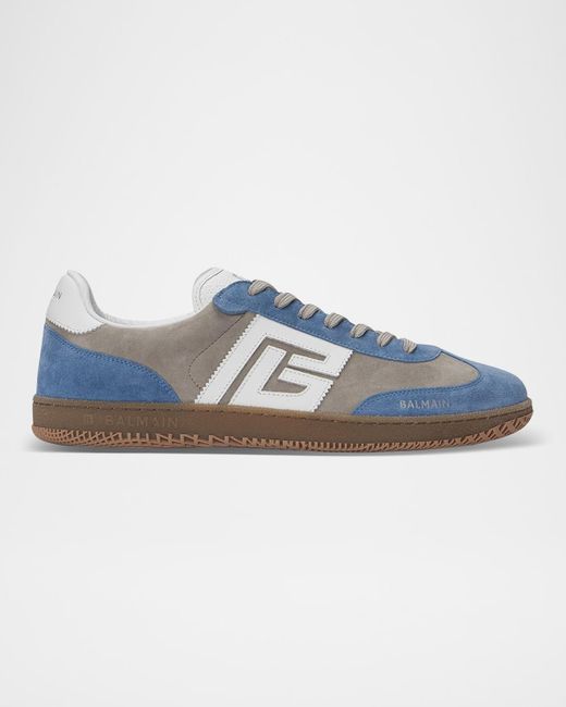 Balmain Swan Calfskin And Suede Low-Top Sneakers in Blue for Men | Lyst
