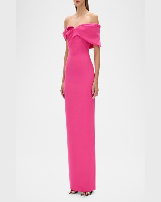 Rachel Gilbert Melody Draped Off-The-Shoulder Column Gown in Pink | Lyst