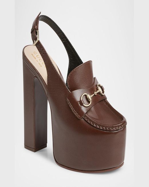 Gucci Ottavia Leather Platform Loafer Pumps in Brown | Lyst