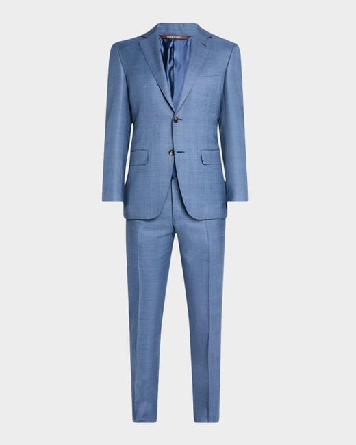 Canali Wool-Silk Windowpane Suit in Blue for Men | Lyst