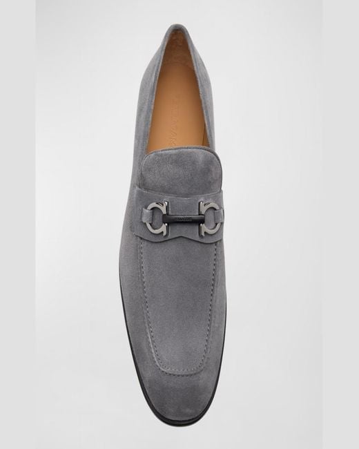 Ferragamo Foster Suede Gancini Bit Loafers in Gray for Men | Lyst