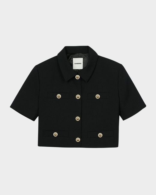 Sandro Valeria Wool-Blend Cropped Jacket in Black | Lyst