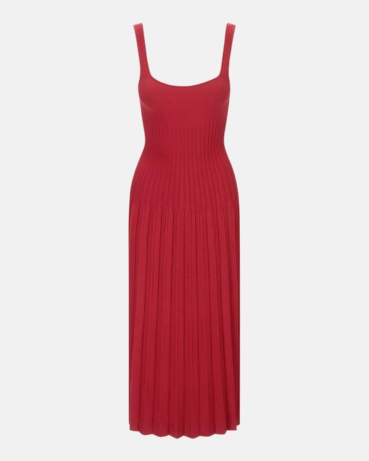 STAUD Ellison Knit Midi Dress in Red | Lyst
