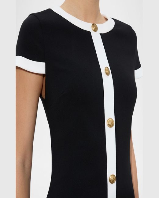 Alice + Olivia Coley Button-Front Mini Dress in Black | Lyst