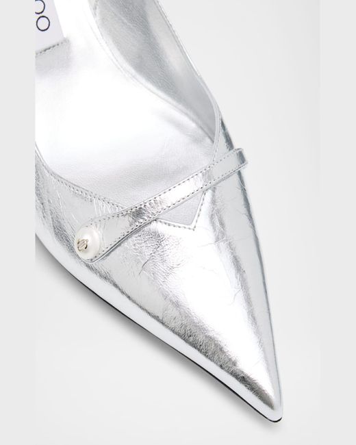 Jimmy Choo Amita Metallic Pearly-Strap Slingback Pumps in White | Lyst