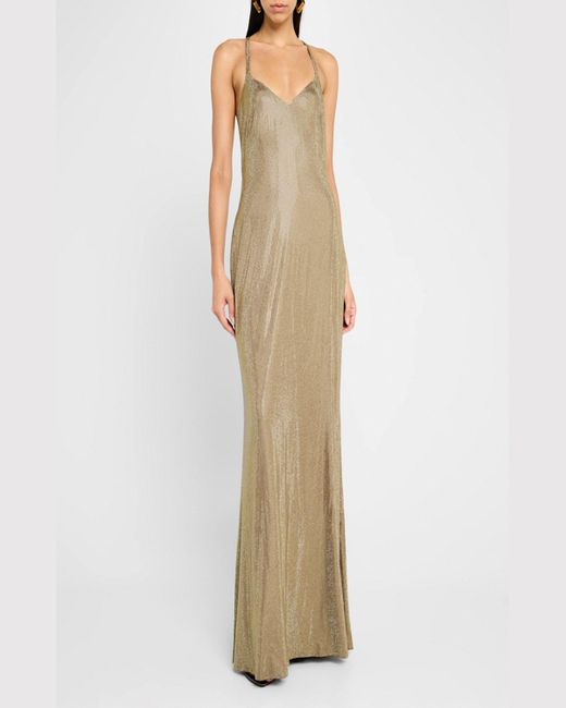 Ralph Lauren Presling Crystal Crisscross Backless Gown in Natural | Lyst