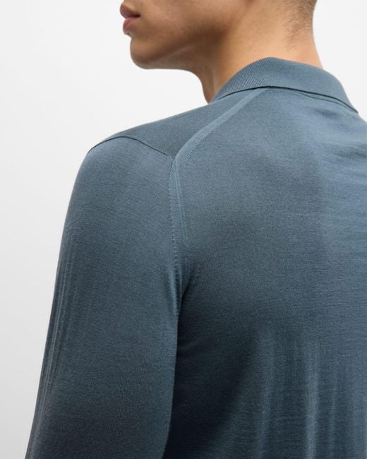 Loro Piana Apos;S Long-Sleeve Wool Polo Shirt in Blue for Men | Lyst