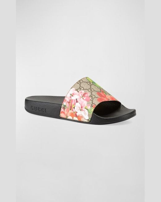Gucci GG Blooms Supreme Slide Sandals in Brown | Lyst