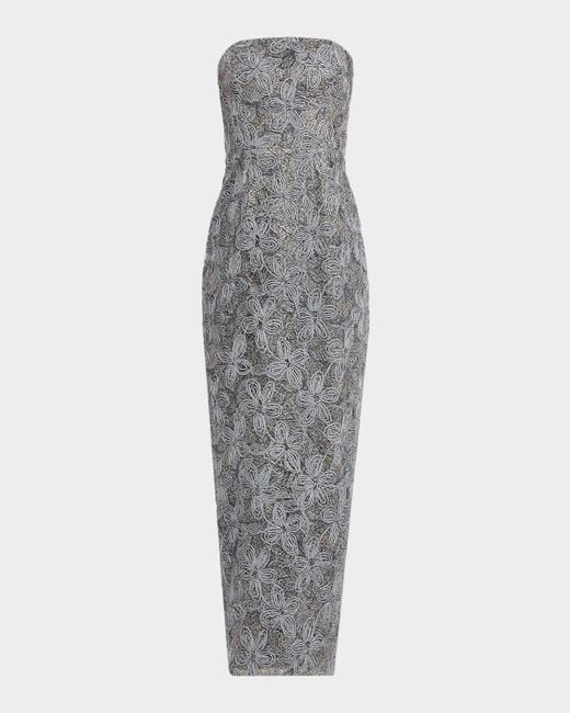 MILLY Meredith Strapless Embroidered Column Gown in Gray | Lyst