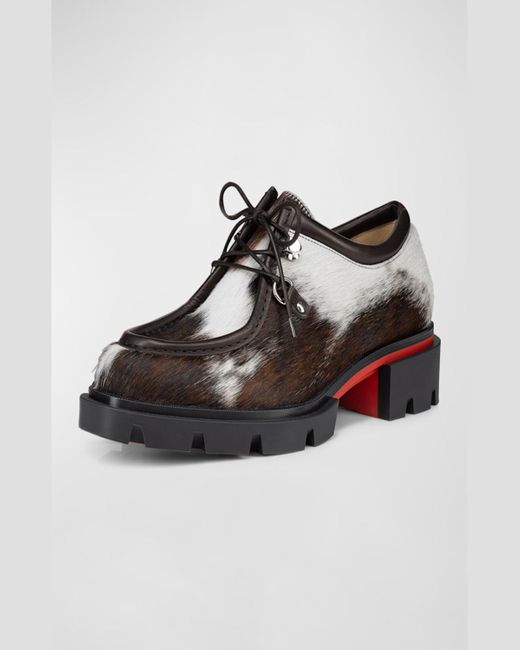 Christian Louboutin Calf Hair Lace-Up Derby Shoes in Black for Men | Lyst