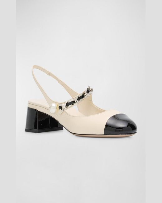 Miu Miu Bicolor Leather Mary Jane Slingback Pumps in Metallic | Lyst