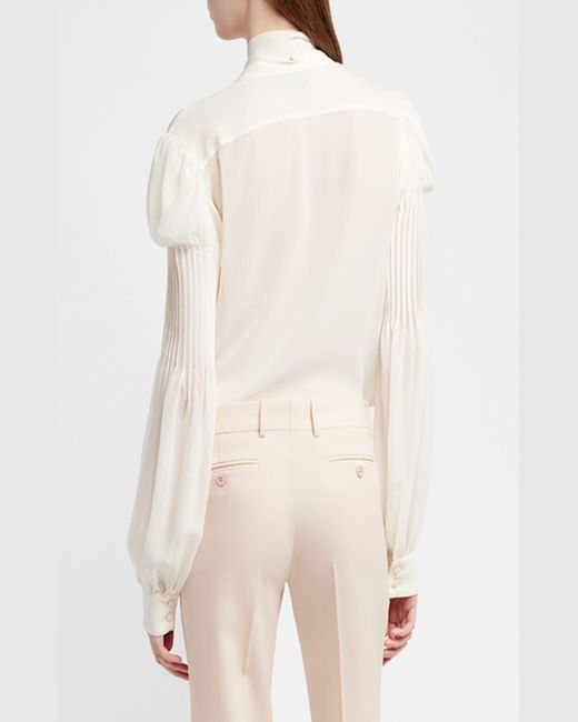 Tom Ford Semi-Sheer Silk Blouse With Tie Neck in White | Lyst