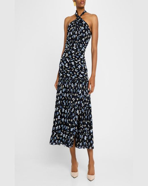 Veronica Beard Brock Floral Halter A-Line Midi Dress in Blue | Lyst