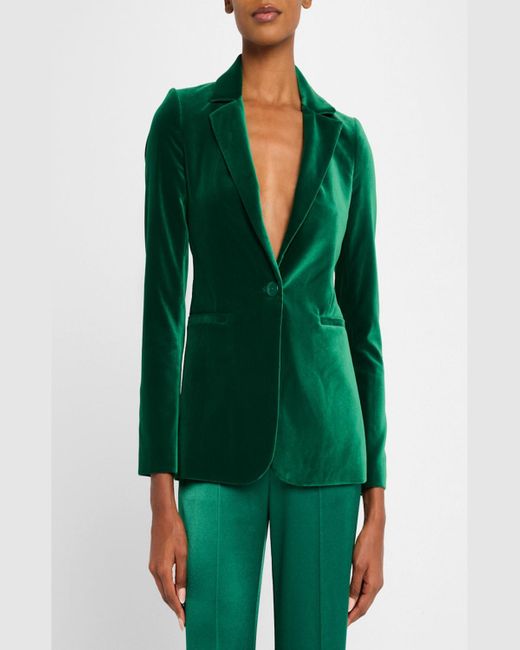 Alice + Olivia Macey Notch-Collar Fitted Velvet Blazer in Green | Lyst