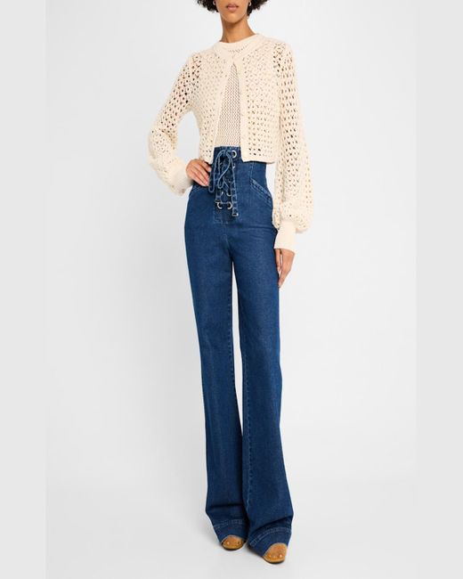 Toccin Birkin Denim Laced-Up Flare Pants in Blue | Lyst