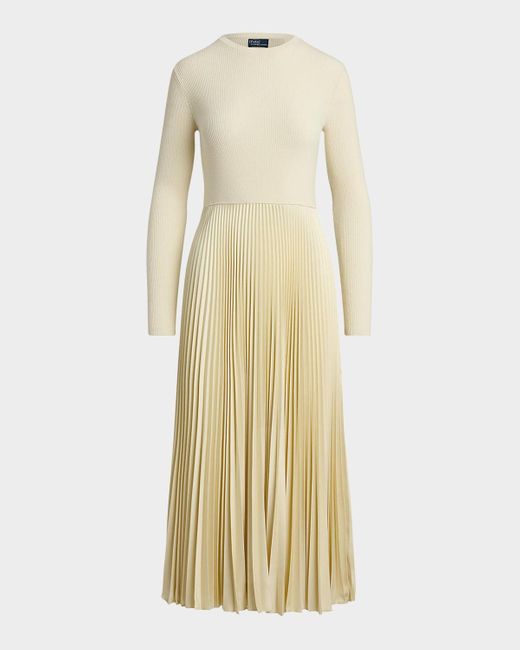 Polo Ralph Lauren Sweater-Bodice Long-Sleeve Dress in Natural | Lyst