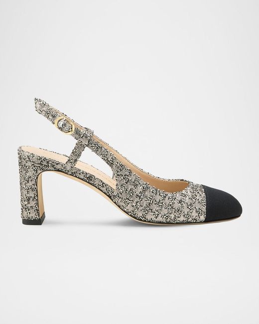 Stuart Weitzman 60Mm Babette Tweed Cap-Toe Slingback Pumps in Metallic ...