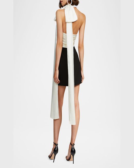 Halston Renae Draped Two-Tone Halter Mini Dress in Black | Lyst