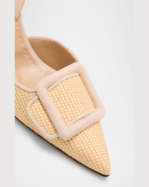 Manolo Blahnik Maysli Woven Buckle Slingback Pumps in Natural | Lyst