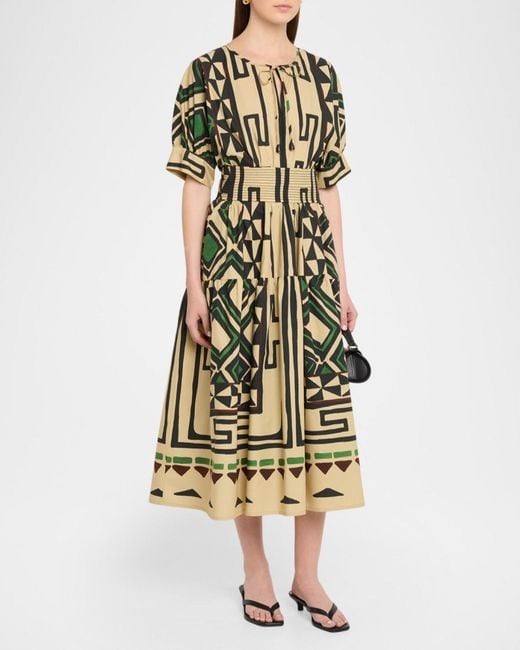Maison Common Abstract Cotton Short-Sleeve Midi Dress in Metallic | Lyst