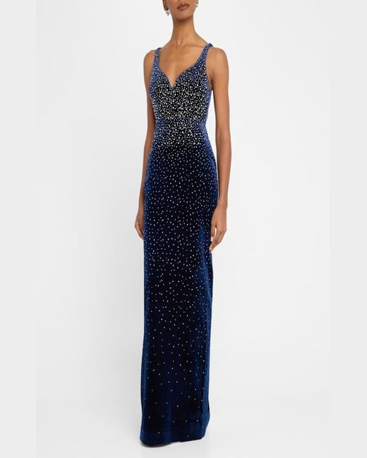 Alex Perry Singlet Crystal Velvet Sweetheart Column Gown in Blue | Lyst