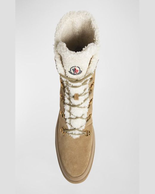 Moncler Resile Suede Faux Fur Ranger Boots in Natural | Lyst