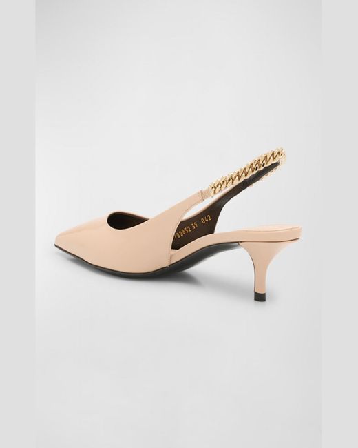 Gucci Signoria Patent Logo Chain Kitten Pumps in White | Lyst