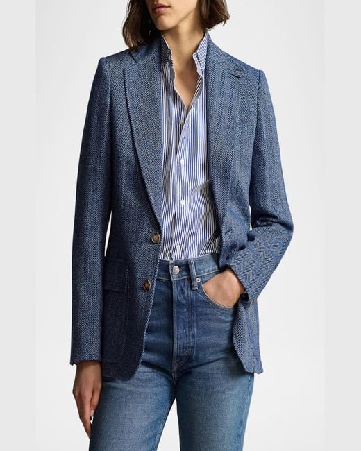 Polo Ralph Lauren Herringbone Linen-Blend Blazer in Blue | Lyst