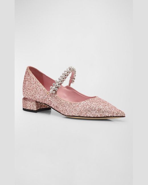 Jimmy Choo Bing Glitter Crystal Strap Ballerina Pumps In Pink Lyst