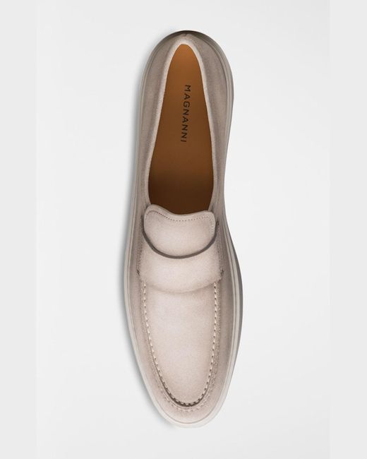 Magnanni Bandera Suede Rubber-Sole Penny Loafers in White for Men | Lyst