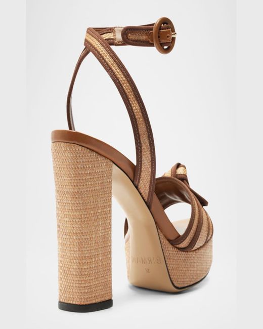 Alexandre Birman Raffia Bow Ankle-Strap Platform Sandals in Metallic | Lyst