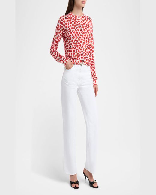 Versace Strawberry Garden Print Silk Knit Cardigan in Red | Lyst