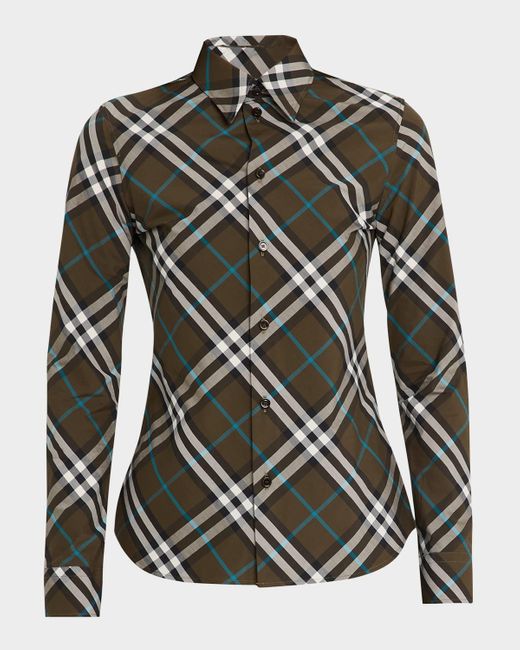 Burberry Check Slim Button-Down Shirt in Black | Lyst