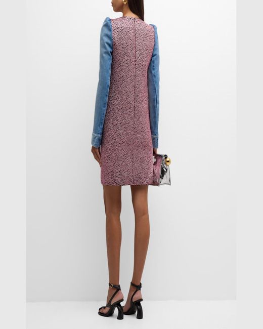 Dries Van Noten Duffy Mixed-Media Denim Crystal Dress in Purple | Lyst
