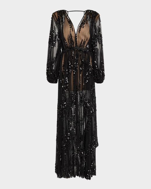 Bronx and Banco Amber Zoe Sequin Sheer Gown in Black | Lyst