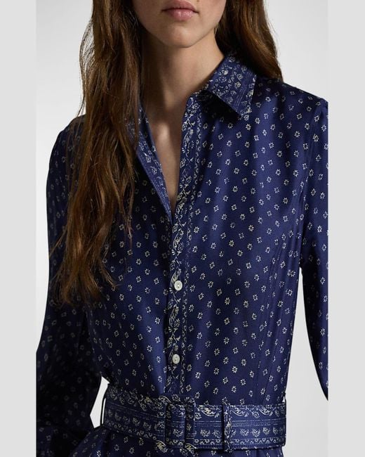 Polo Ralph Lauren Mixed-Print Mulberry Silk Shirtdress in Blue | Lyst