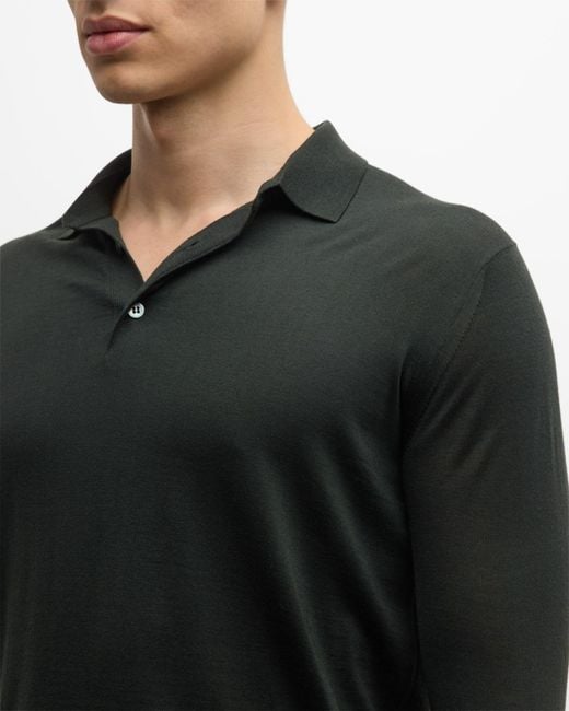 Loro Piana Apos;S Long-Sleeve Wool Polo Shirt in Black for Men | Lyst