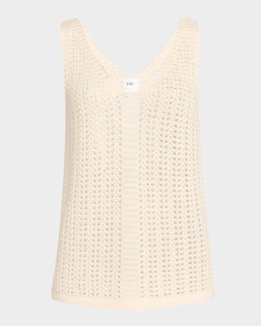 TSE Sequin Open-Knit Tank in Natural | Lyst