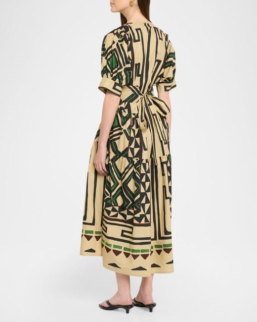Maison Common Abstract Cotton Short-Sleeve Midi Dress in Metallic | Lyst