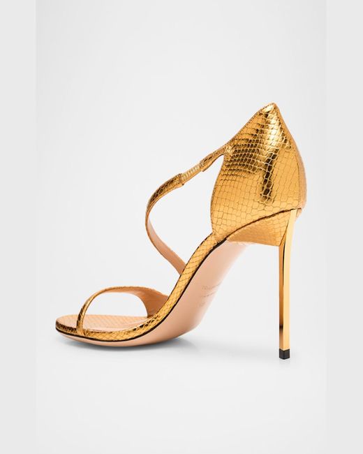 Tom Ford Metallic Python-Embossed Stiletto Sandals | Lyst