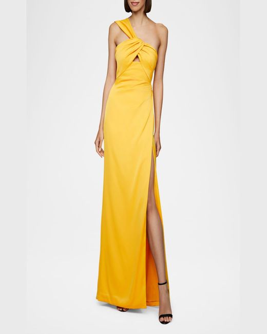 Halston Blaise One-Shoulder Cutout Column Gown in Yellow | Lyst