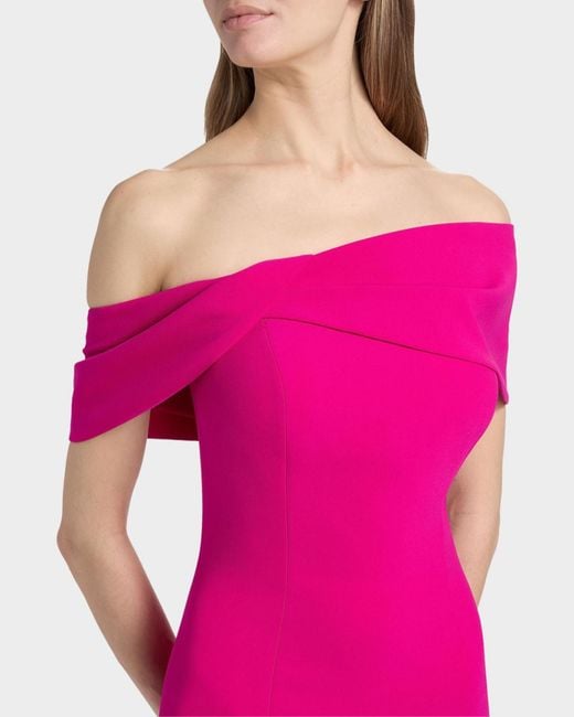 Teri Jon Off-Shoulder Stretch Crepe Mermaid Gown in Pink | Lyst